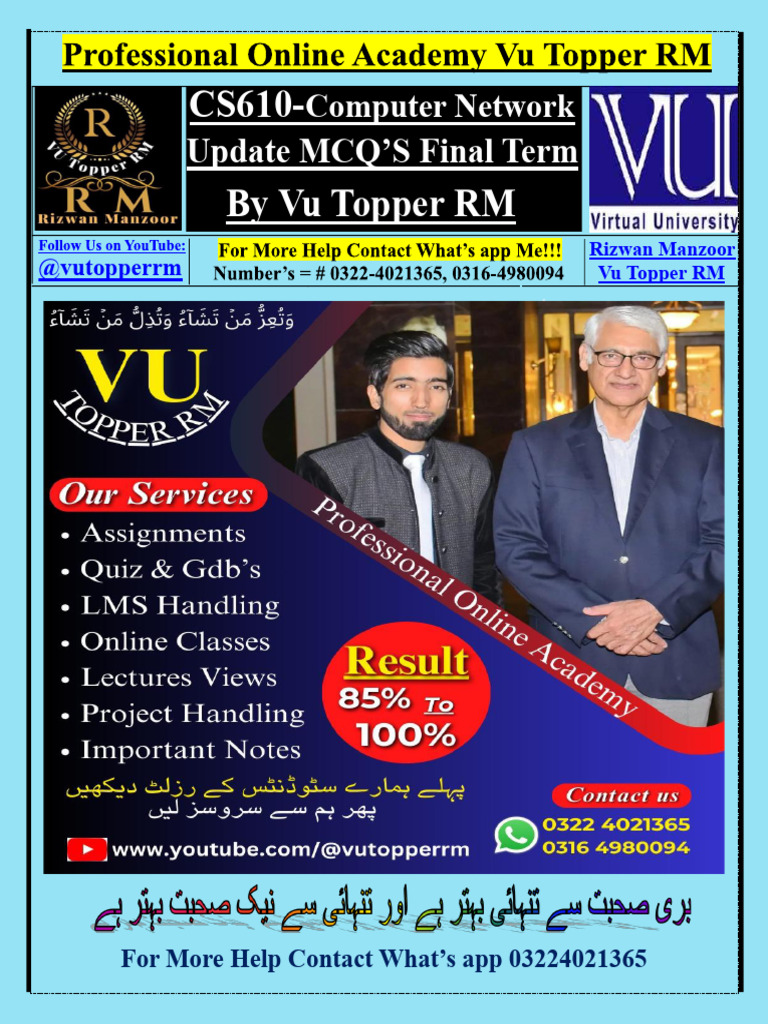 CS610 Mcqs FinalTerm by Vu Topper RM | PDF | Internet Protocols | Computer Network