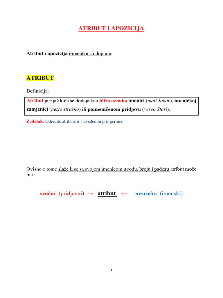 Atribut I Apozicija | PDF