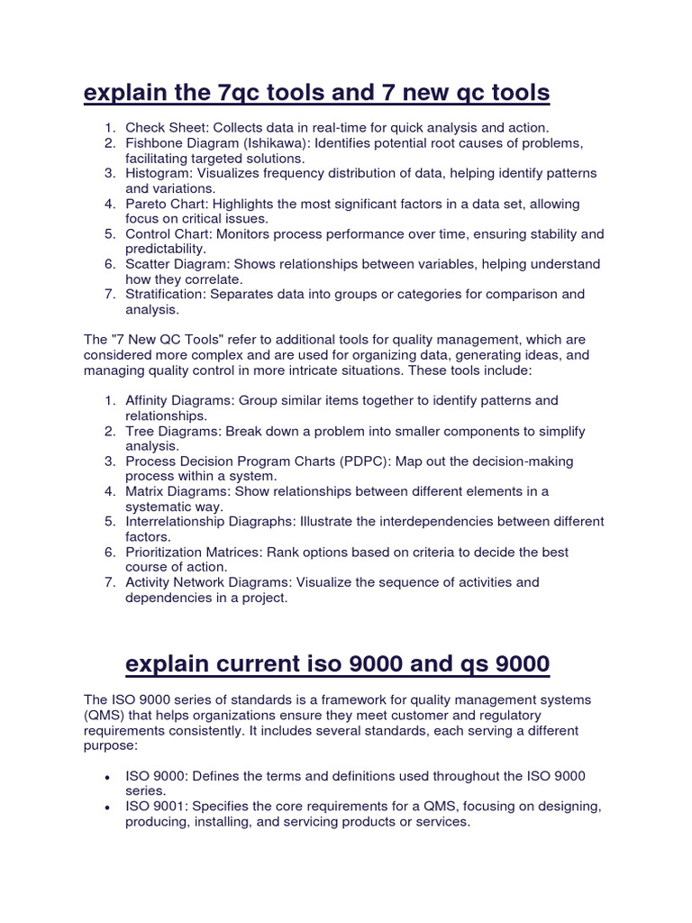 explain the 7qc tools and 7 new qc tools | PDF | Risk | Risk Management