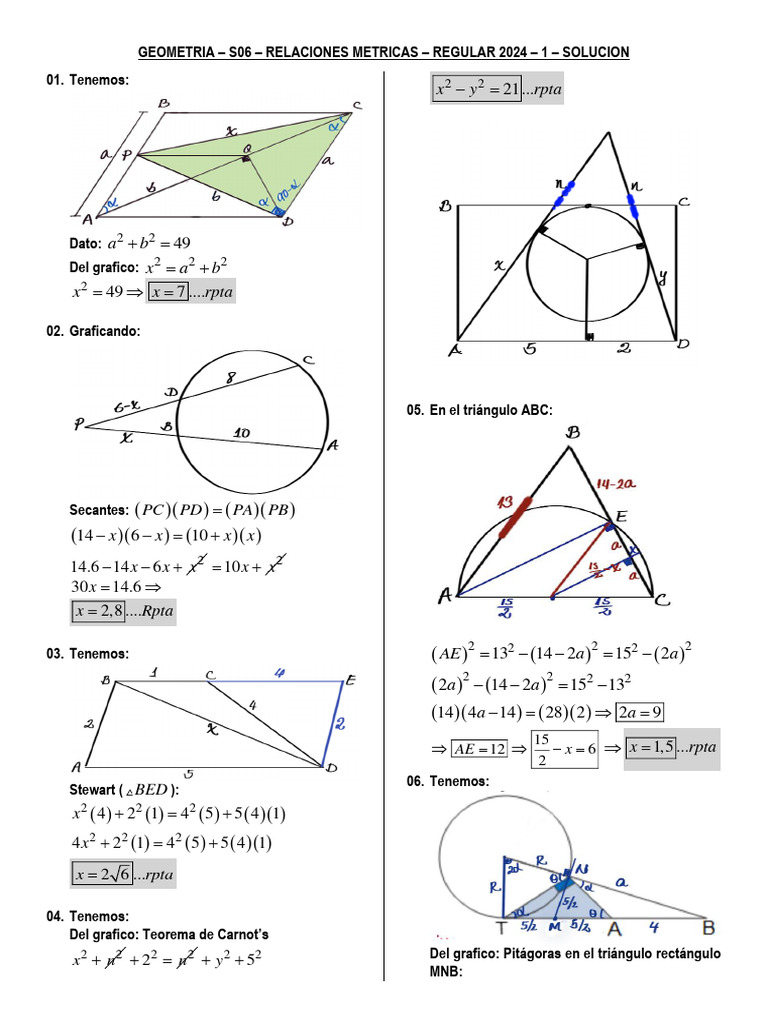 Geometria - s06 - Relaciones Metricas - Regular 2024 - 1 - Solucion ...