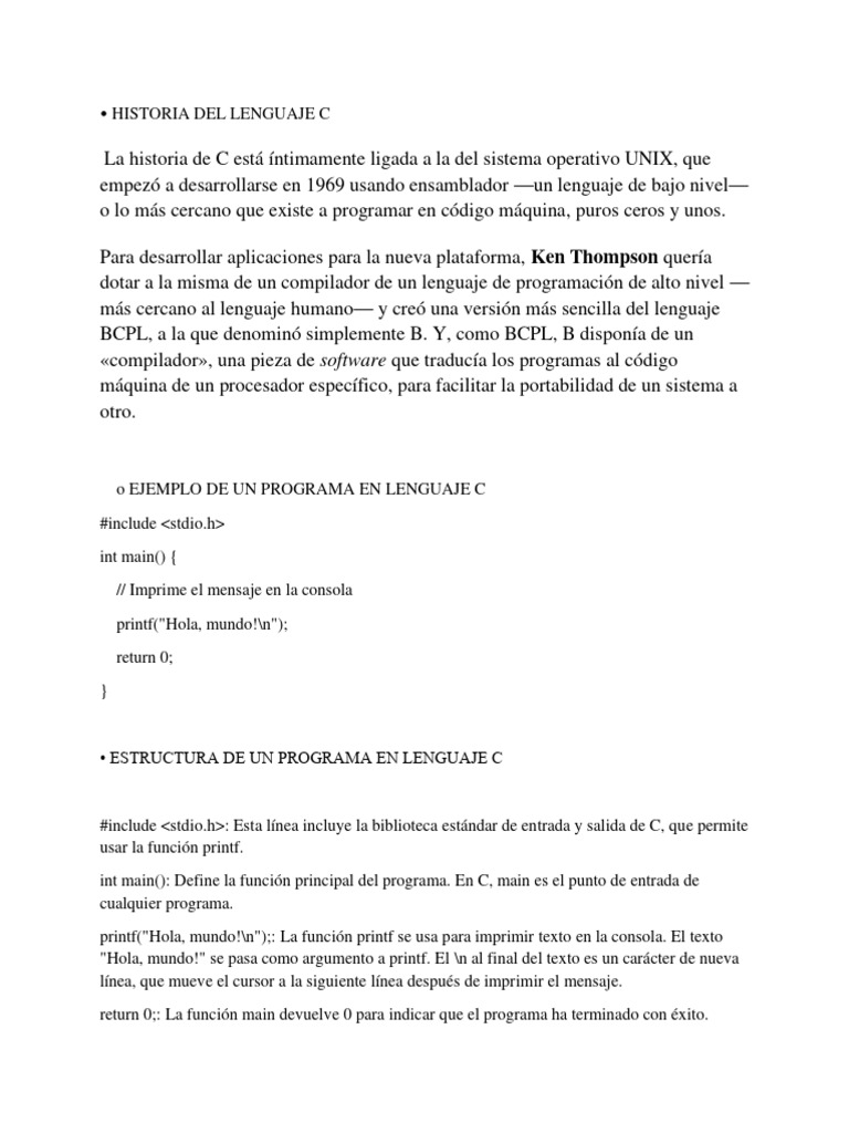 Introducción al Lenguaje C | PDF | C (lenguaje de programación) | Lenguaje de programación