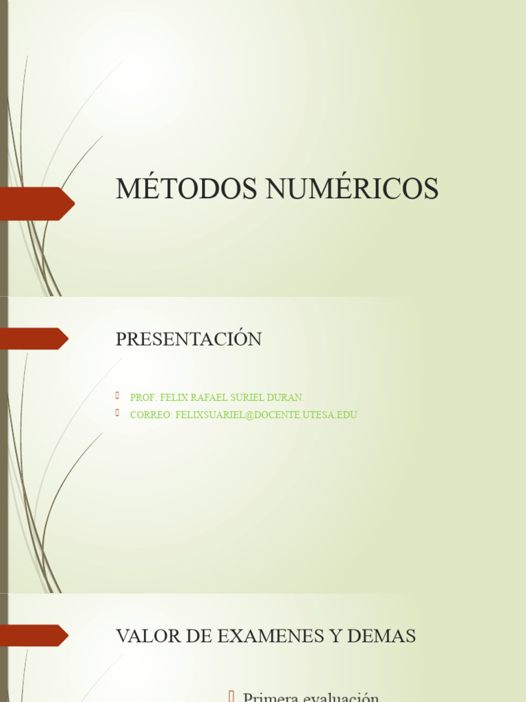 Presentacion de Metodos Numericos | PDF | Análisis numérico | Ecuaciones