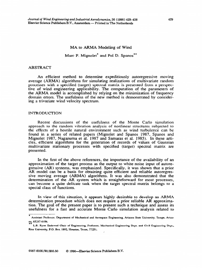 ARMA Modeling for Wind Simulation | PDF | Autoregressive Model | Mathematics