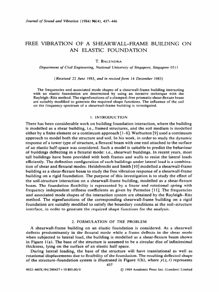 (1984) Free Vibration of A Shearwall Frame Building On An Elastic Foundation | PDF | Beam ...