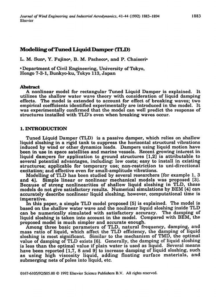 Nonlinear Model for Tuned Liquid Dampers | PDF | Damping | Liquids