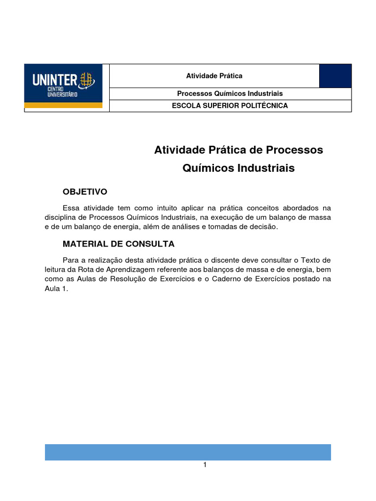 Nova Atividade Pratica de Processos Quimicos Industriais Para GPI | PDF | Química | Entalpia