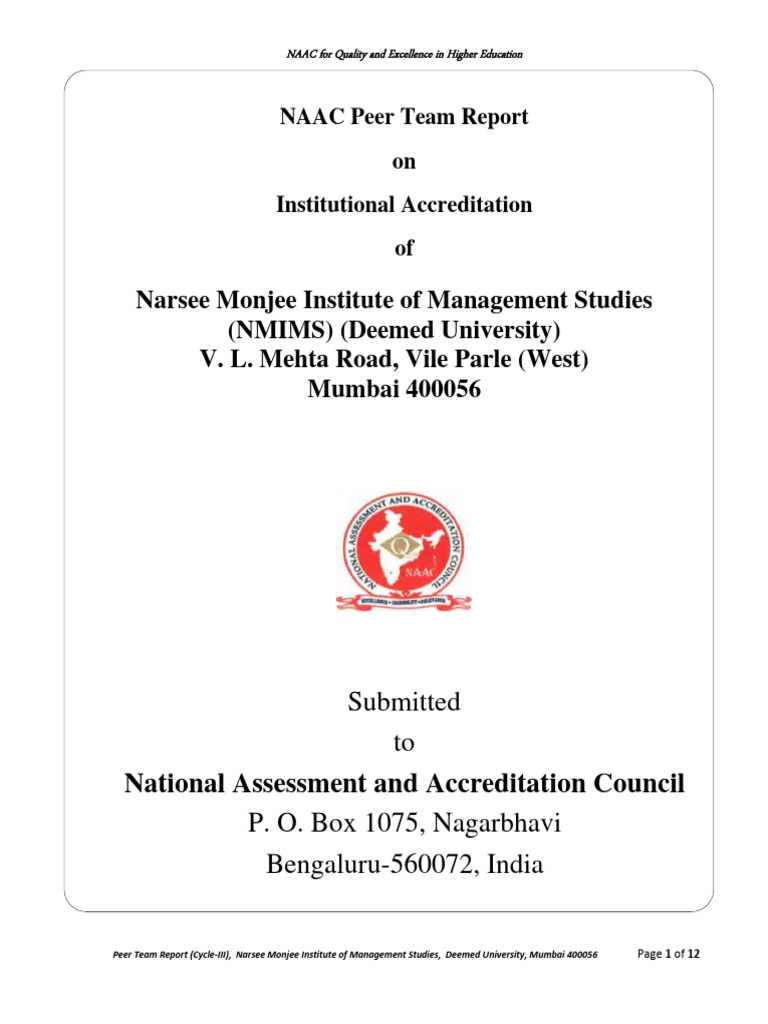 NAAC Accreditation Report for NMIMS | PDF | Educational Technology ...