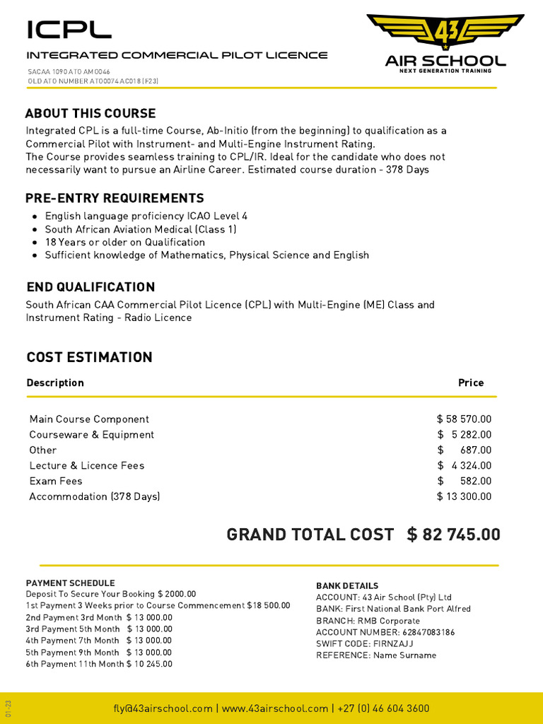 Integrated CPL Course Cost Breakdown | PDF | Aviation