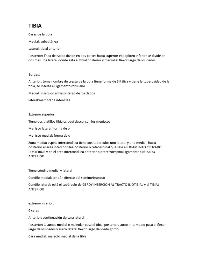 TIBIA | PDF | Extremidades (anatomía) | Sistema musculoesquelético