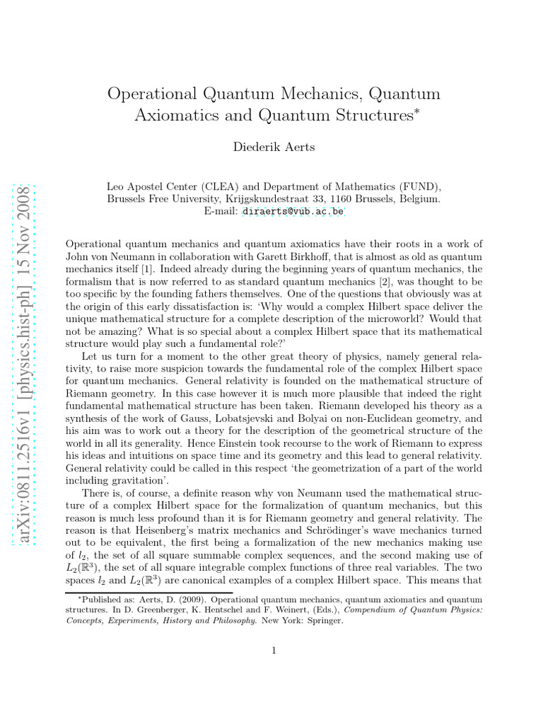 Operational Quantum Mechanics Quantum Ax | PDF | Hilbert Space | Axiom