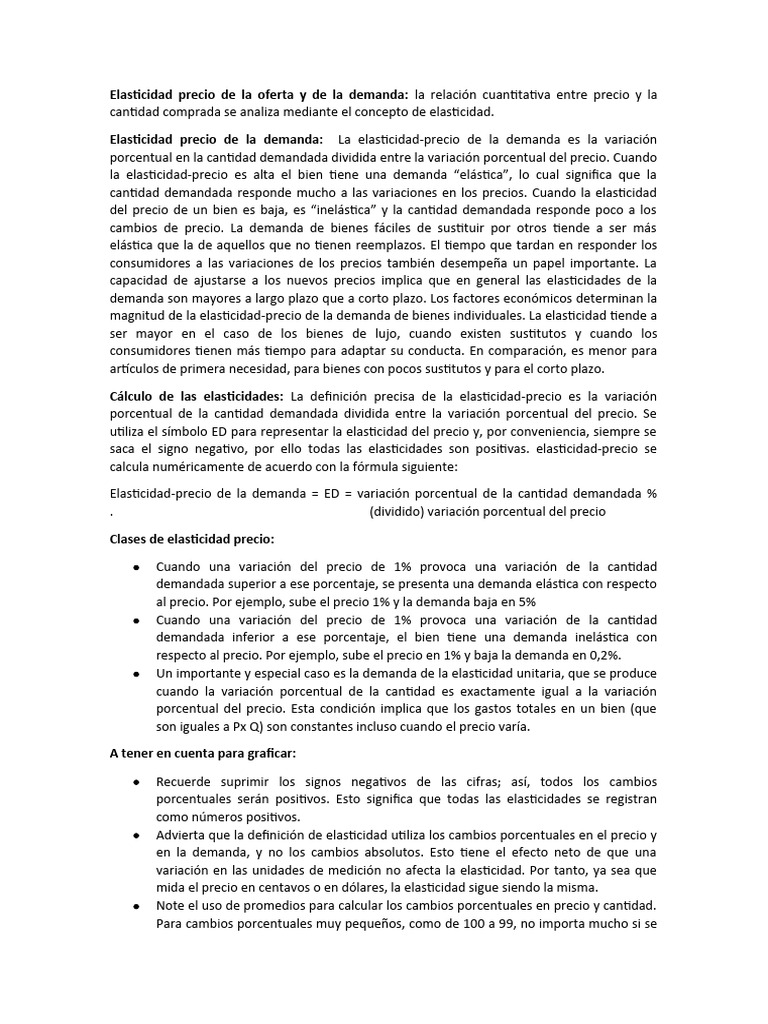 Resumen Cap 4 Samuelson | PDF | Elasticidad (economía) | La elasticidad precio de la demanda