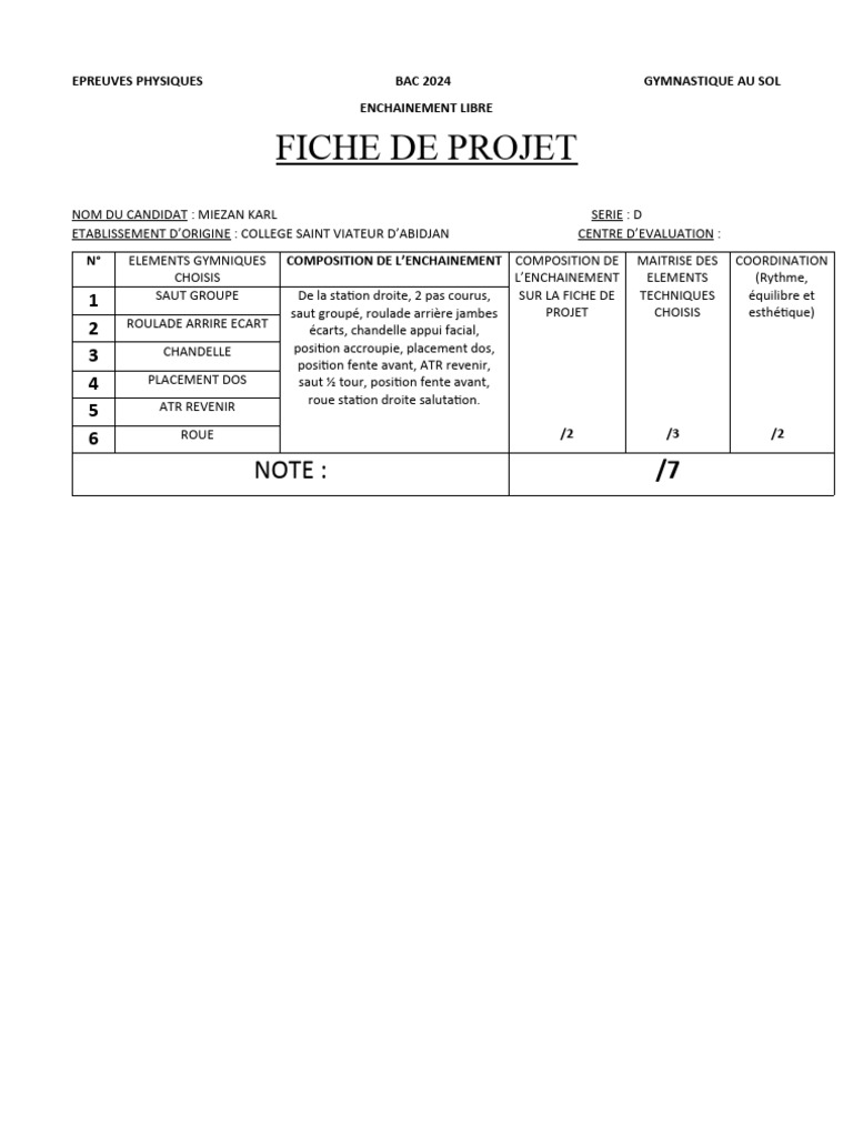 Enchaînement libre gymnastique Bac 2024 | PDF