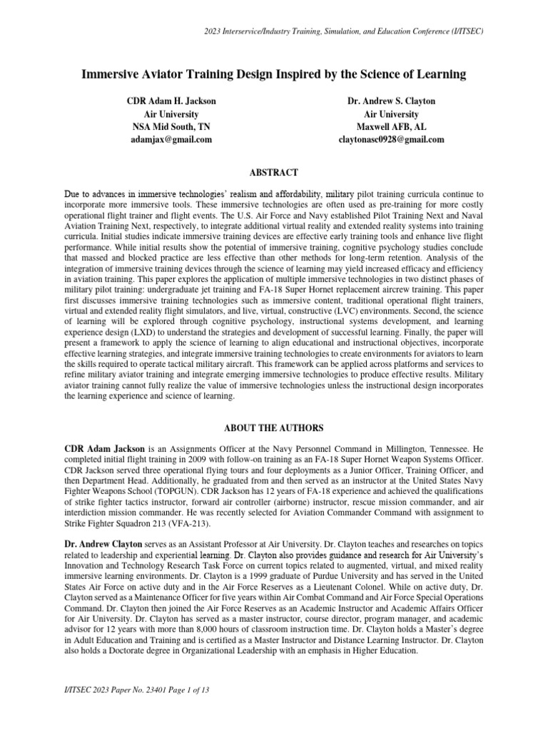 Immersive Aviation Training Design Driven by the Science of Learning ...