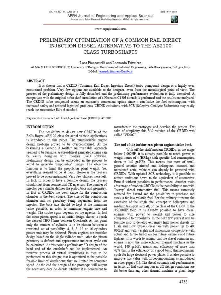 Preliminary Optimization of A Common Rai | PDF | Diesel Engine | Engines