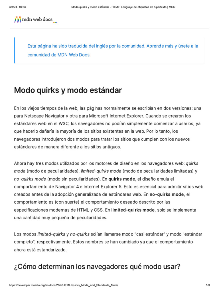 Modo Quirks y Modo Estándar - HTML - Lenguaje de Etiquetas de ...
