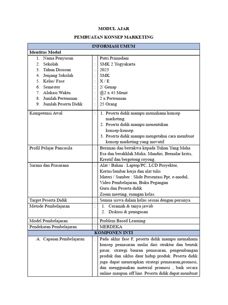 TEMPLATE MODUL AJAR | PDF
