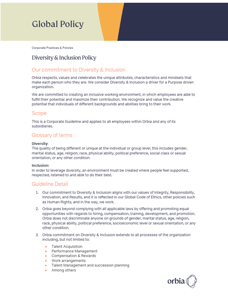 Diversity Inclusion Policy | PDF | Employment | Policy