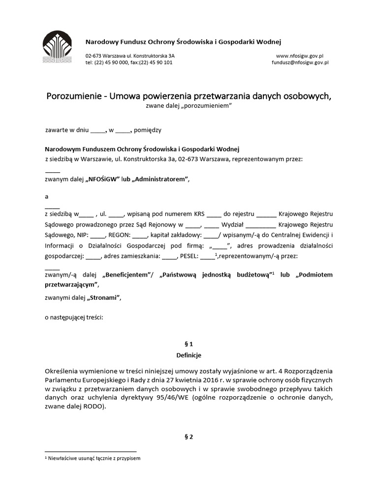 Poroz Umowa Powierz Danych Osob | PDF