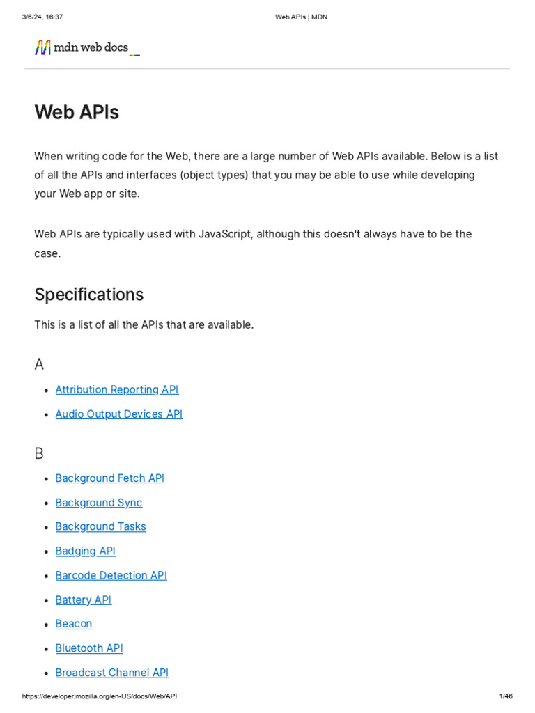Web APIs _ MDN | Download Free PDF | World Wide Web | Internet & Web