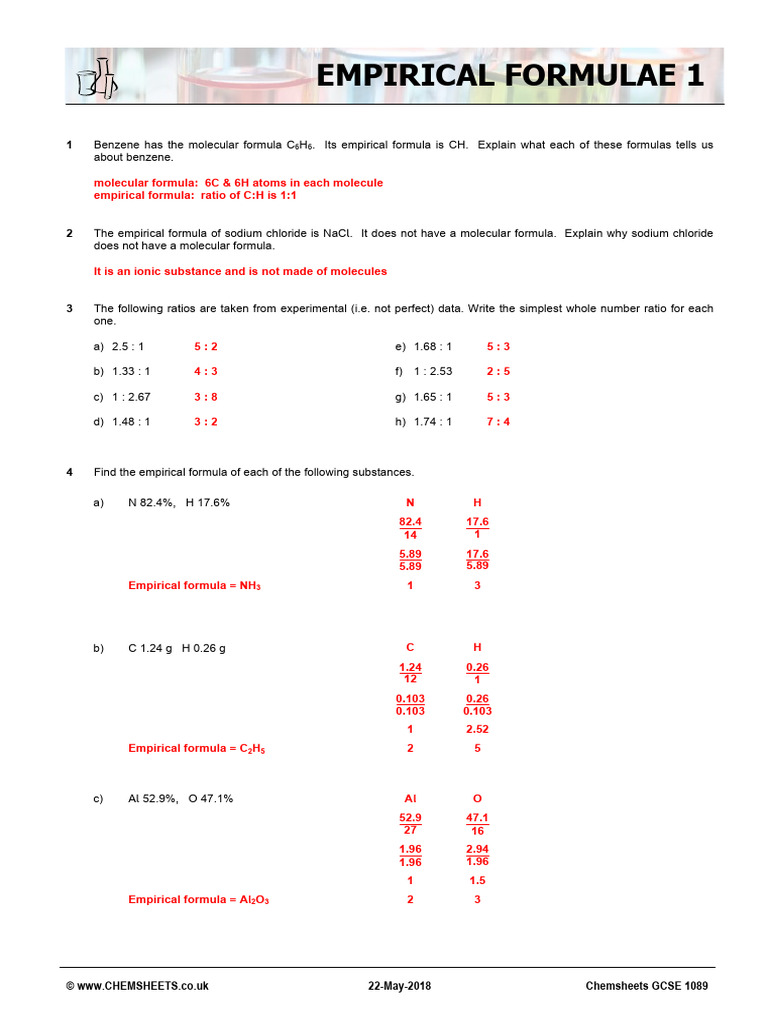 GCSE Empirical Formula Practice Sheet | PDF | Molecules | Physical Sciences