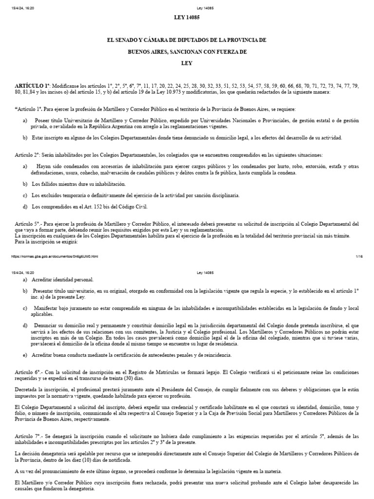 Ley 14085 | PDF | Estatuto de limitaciones | Subasta