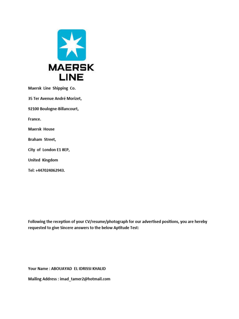 Maersk Line Shipping Competency Test | PDF | Finance & Money Management