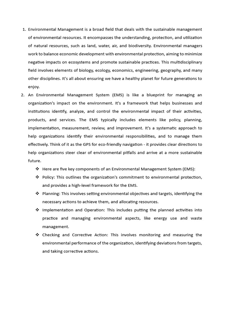 Environmental Management is a broad field that deals with the ...