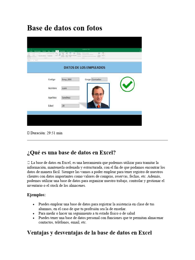 Base de Datos Con Foto en Excel | PDF | Bases de datos | Microsoft Excel