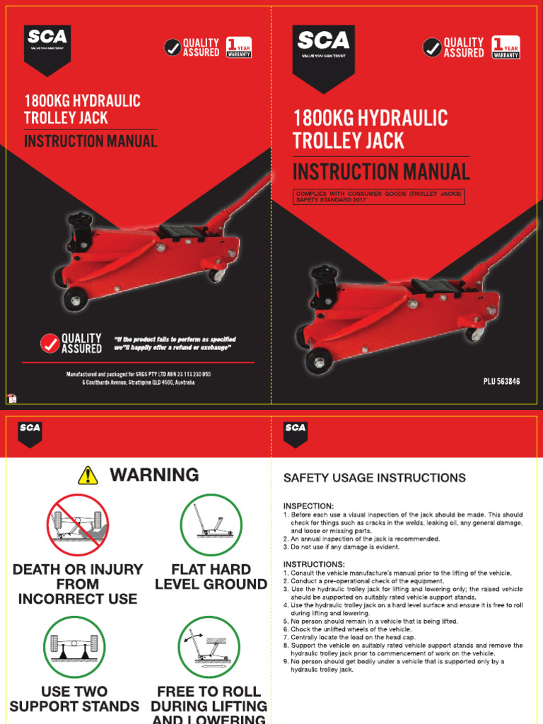 SCA Hydraulic Trolley Jack Instruction Manual | PDF