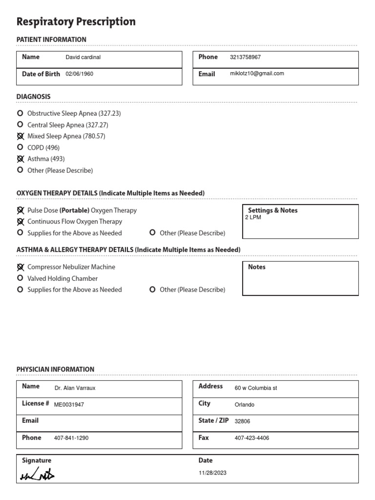 Oxygen Prescription Form | PDF