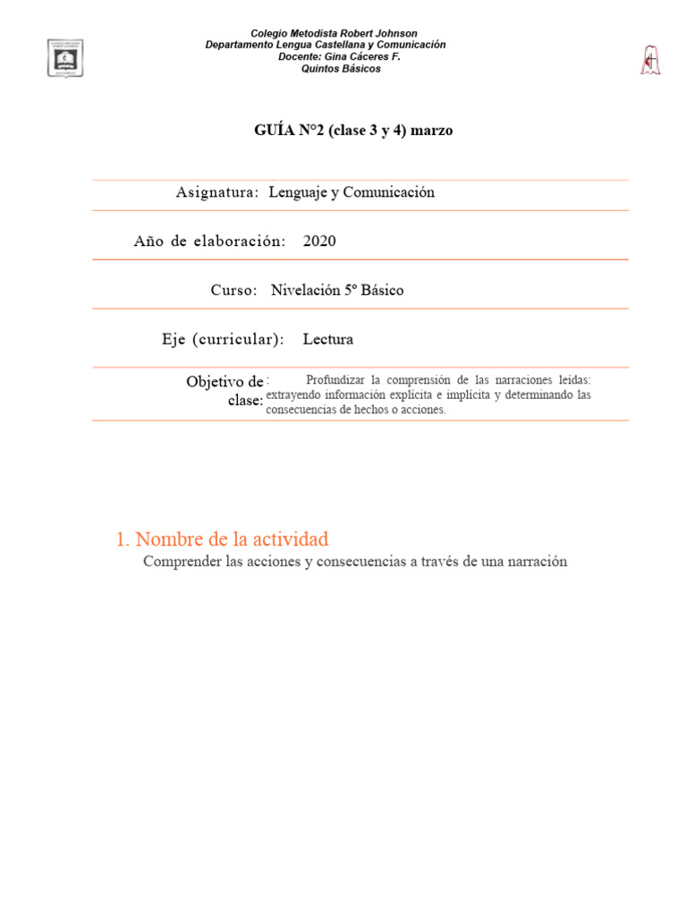 Guia 2 Oa 4 5° | PDF | Narración