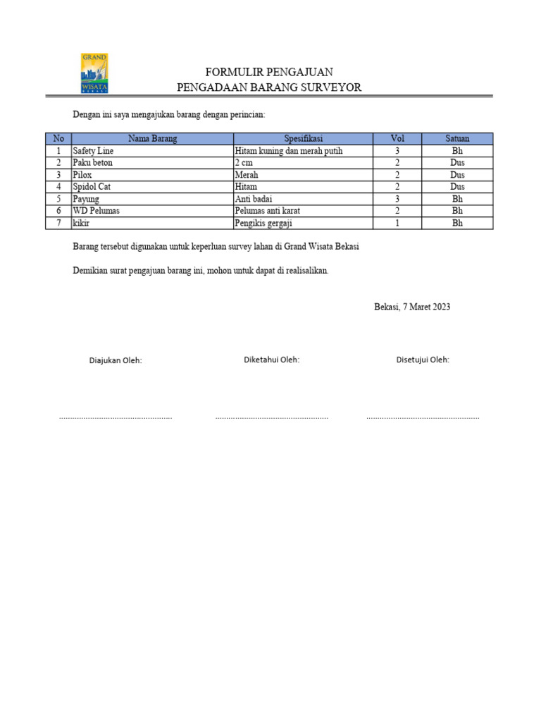 Form Pengajuan Barang Surveyor | PDF