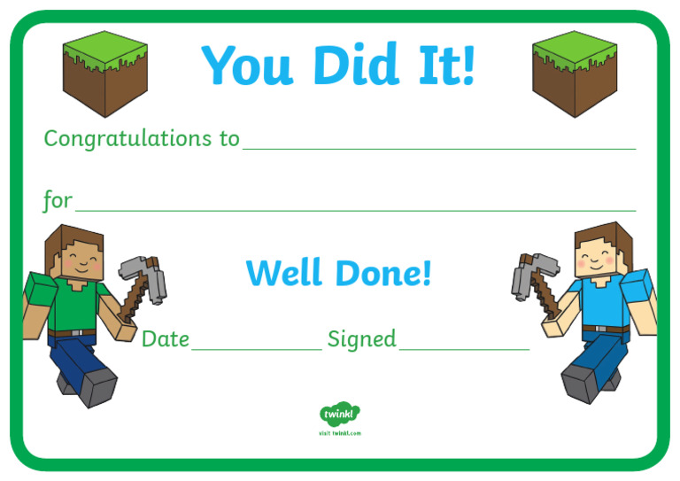 T C 2548857 Block Adventurer Themed Certificate | PDF