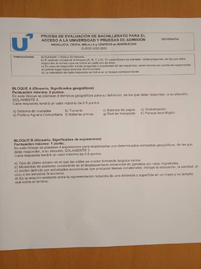 Examen Geografia 2023 | PDF