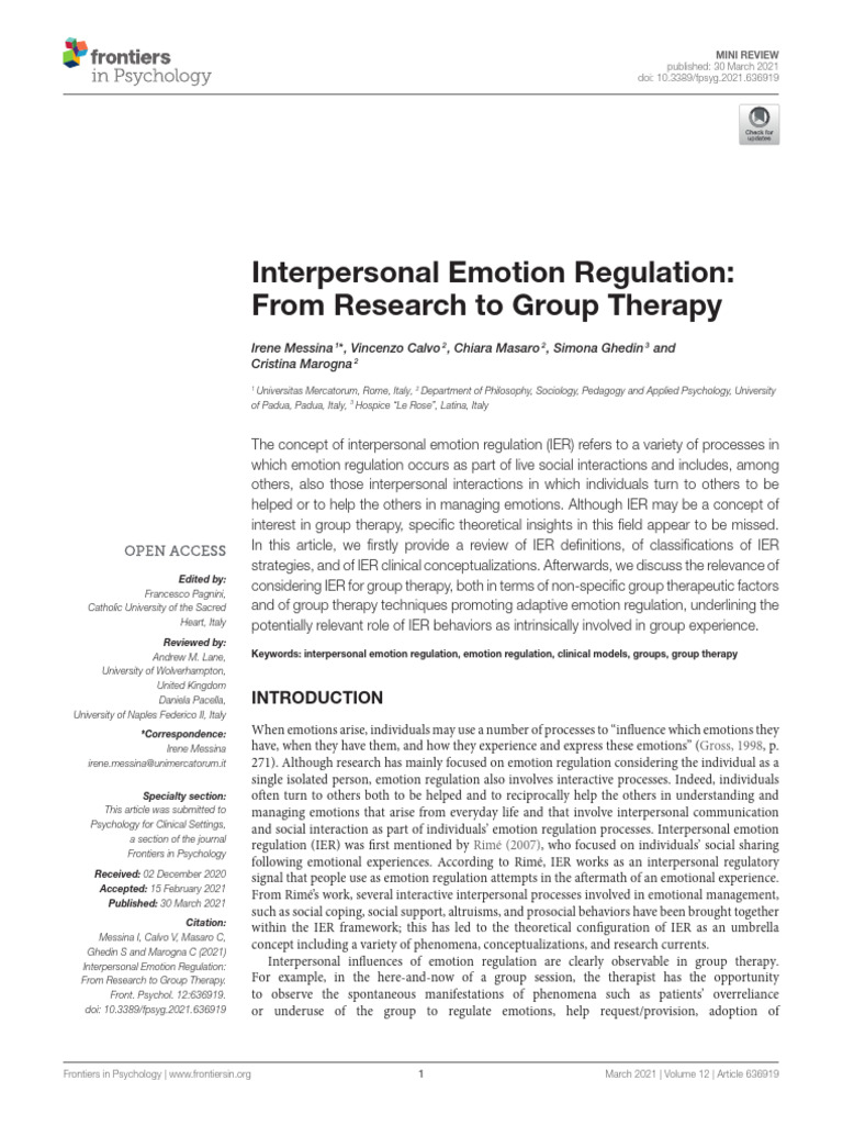 Interpersonal Emotion Regulation From Research to Group Therapy | PDF ...