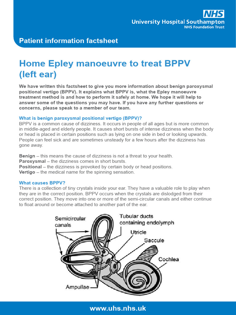 Home Epley Manoeuvre To Treat BPPV Left Ear 2782 PIL | PDF | Vertigo ...