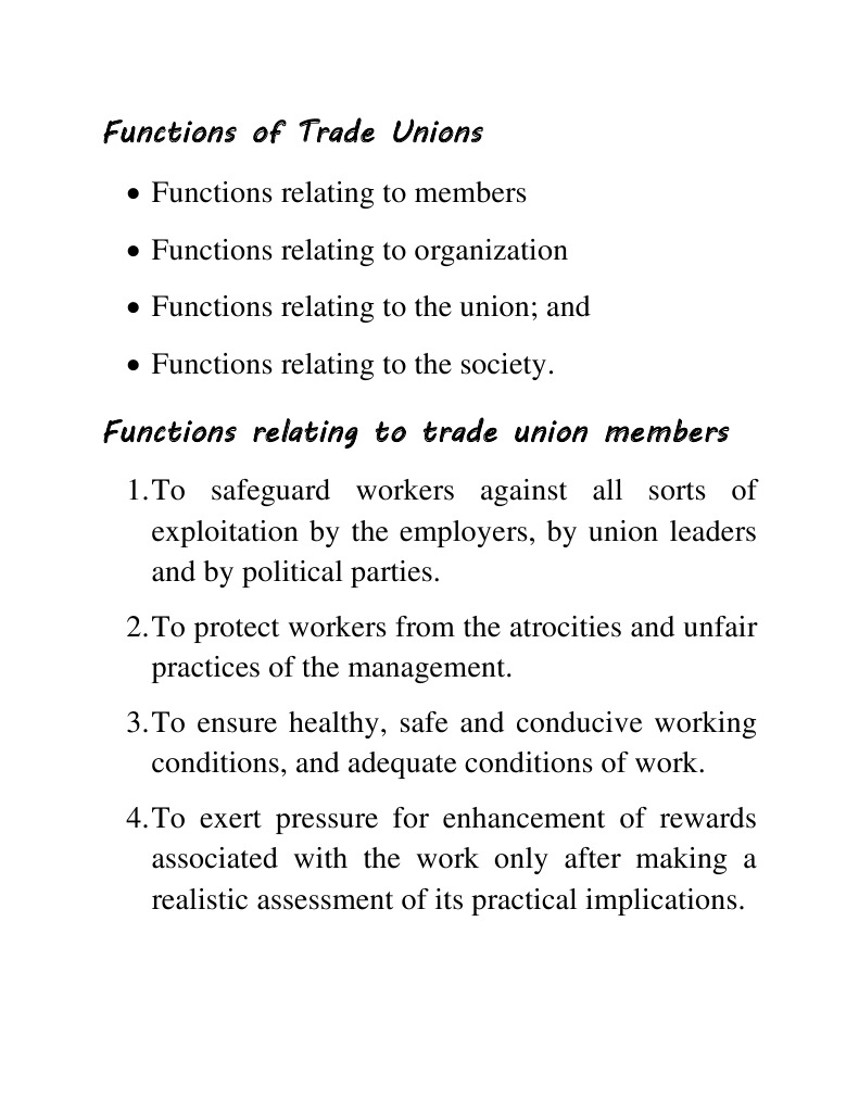 Functions of Trade Unions | PDF | Exploitation Of Labour | Social Science