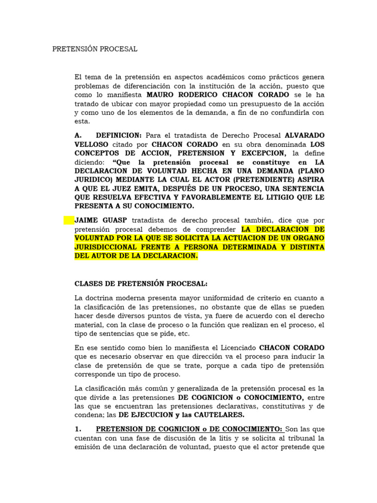 Definición y Clases de Pretensión Procesal | PDF | Ley procesal ...