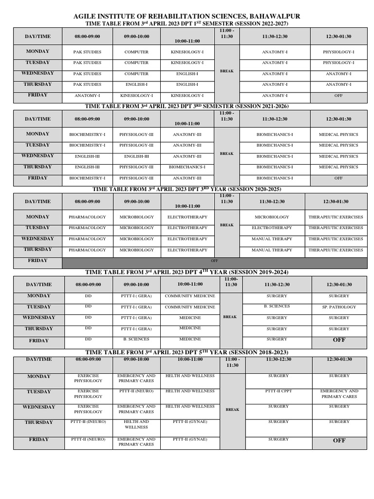 Time Table 3rd APRIL 2023 | PDF | Health Sciences | Health Care