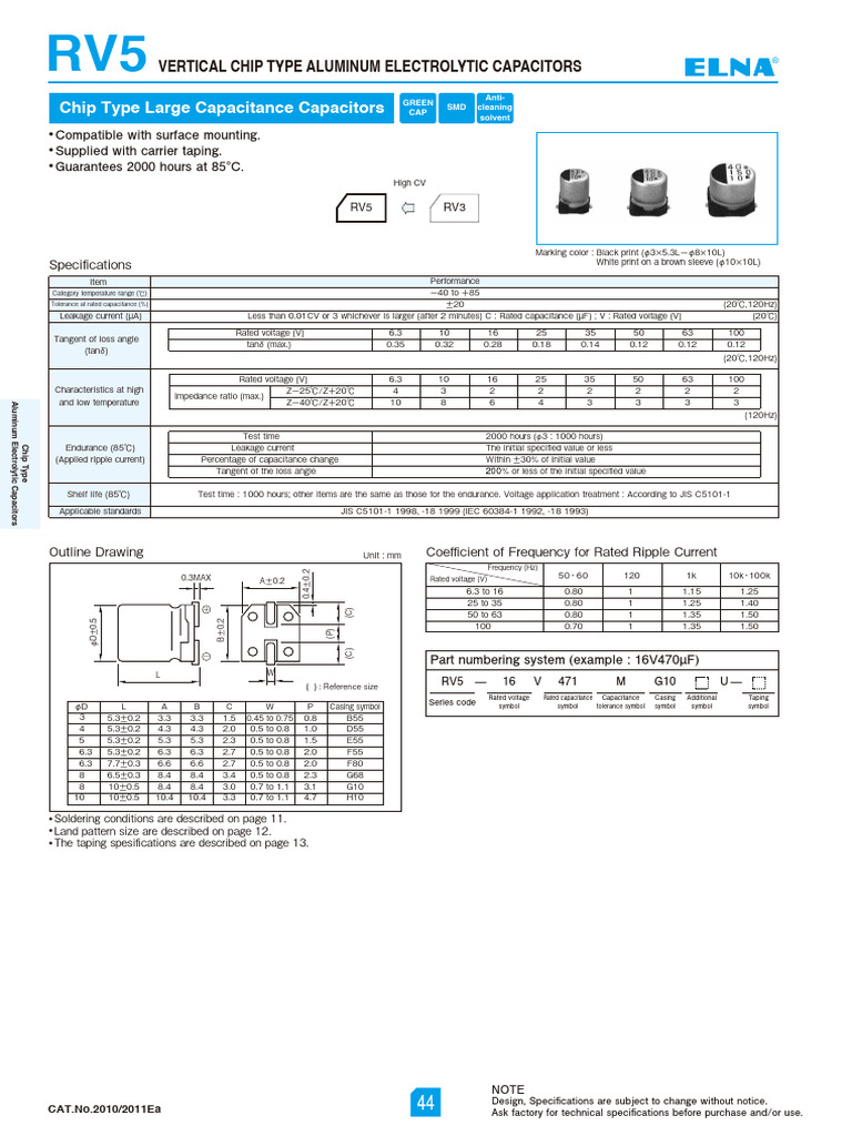 Elna (SMD) RV5 Series | PDF | Capacitor | Electronics