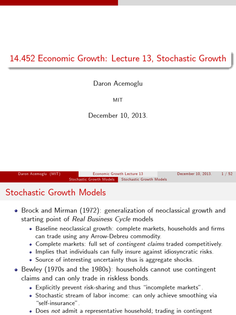 Lecture 13 Stochastic Growth Pdf Economics Labour Economics