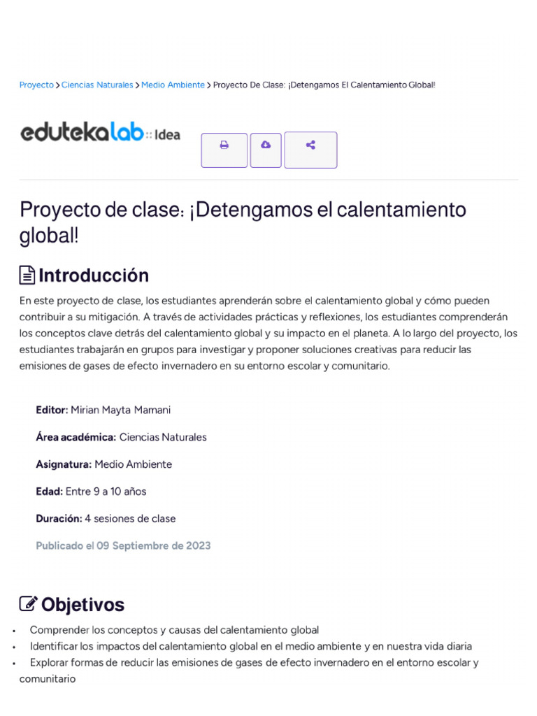 Proyecto De Clase_ ¡Detengamos El Calentamiento Global! | PDF