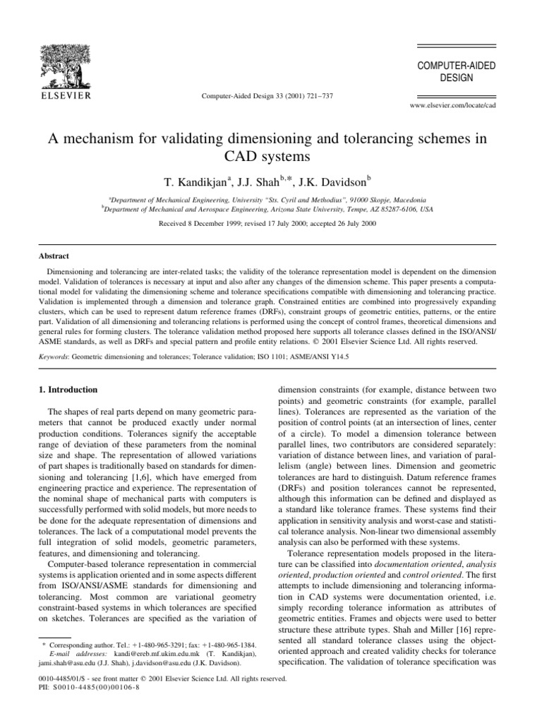 A Mechanism For Validating Dimensioning and Tolerancing Schemes in CAD ...