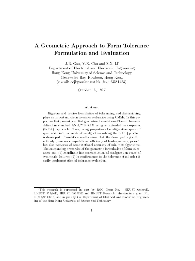 A Geometric Approach To Form Tolerance Formulation and Evaluation | PDF ...