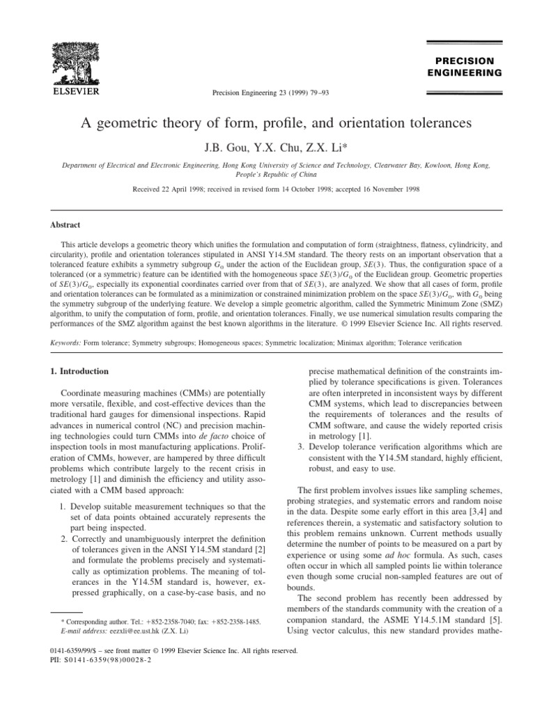 A Geometric Theory of Form, Profile, and Orientation Tolerances | PDF ...