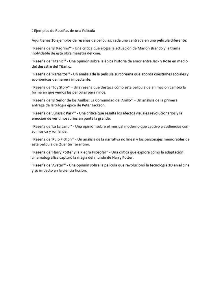 ? Ejemplos de Reseñas de Una Película | PDF | Ficción general