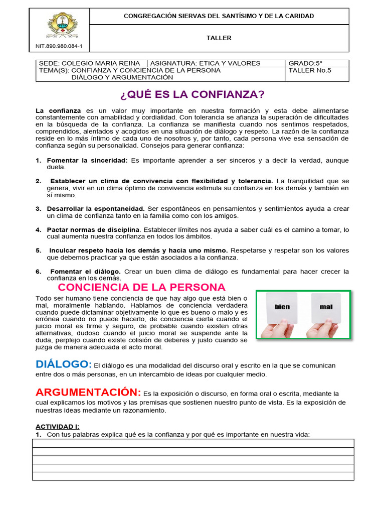 Taller Confianza - Dialogo y Argumentacia - N | PDF | Tolerancia
