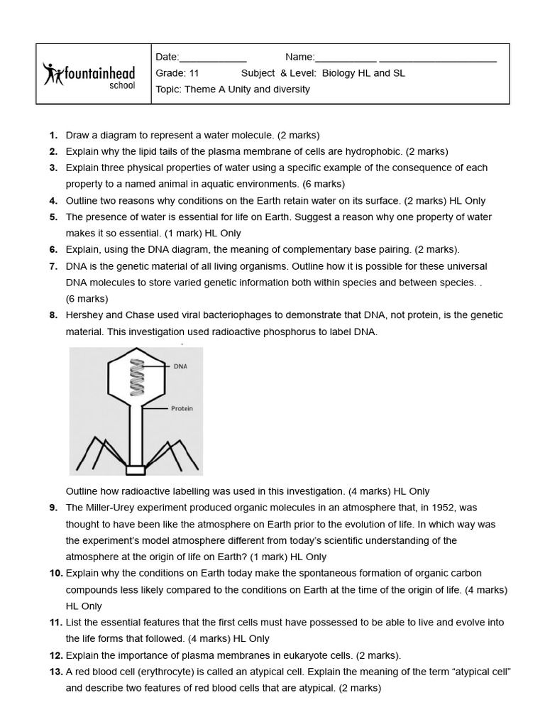 Theme A Unity and Diversity | PDF | Cell (Biology) | Virus