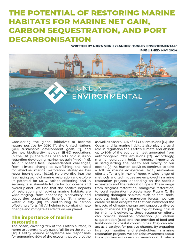 The Potential of Restoring Marine Habitats For Marine Net Gain, Carbon ...