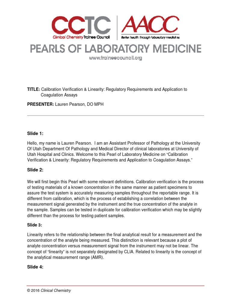 Calibration Verification and Linearity Regulatory Requirements Pearson ...